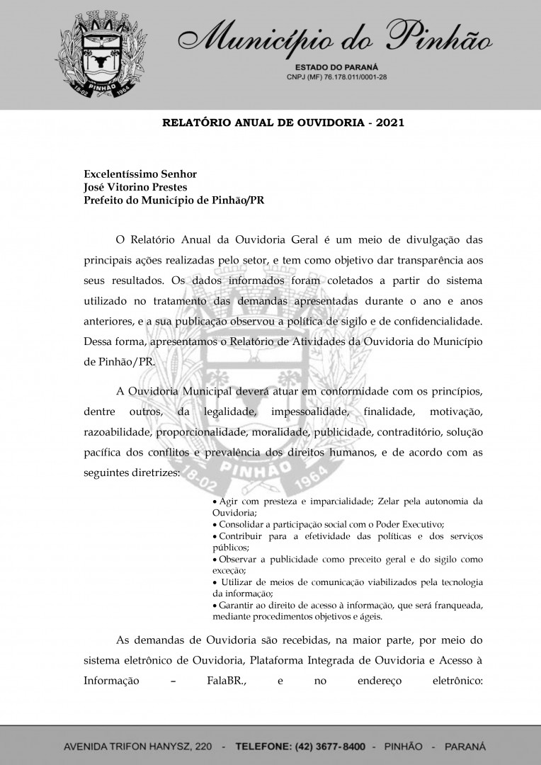 RELATORIO ANUAL - Prefeitura de Pinhão - PR